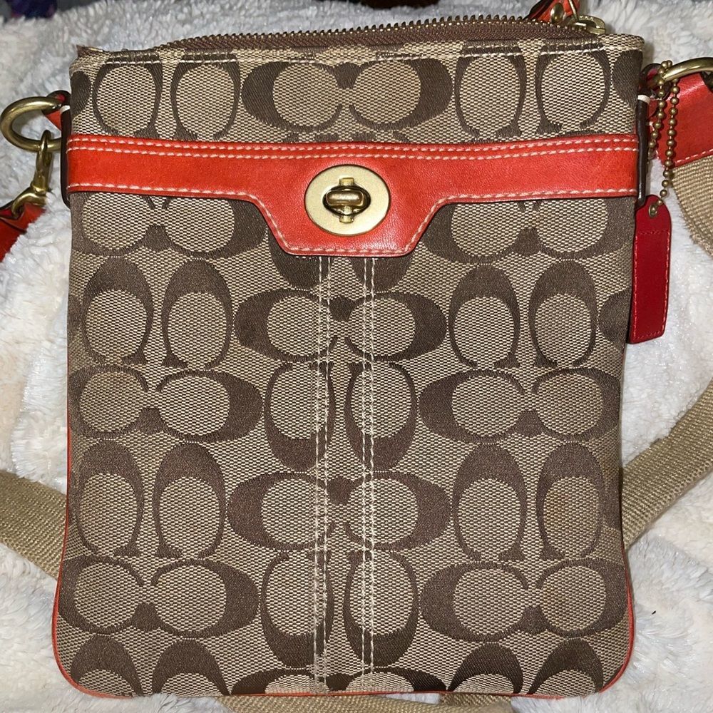 Coach Signature Tan/Burnt Orange-Ish Red-Ish Crossbod… - Gem